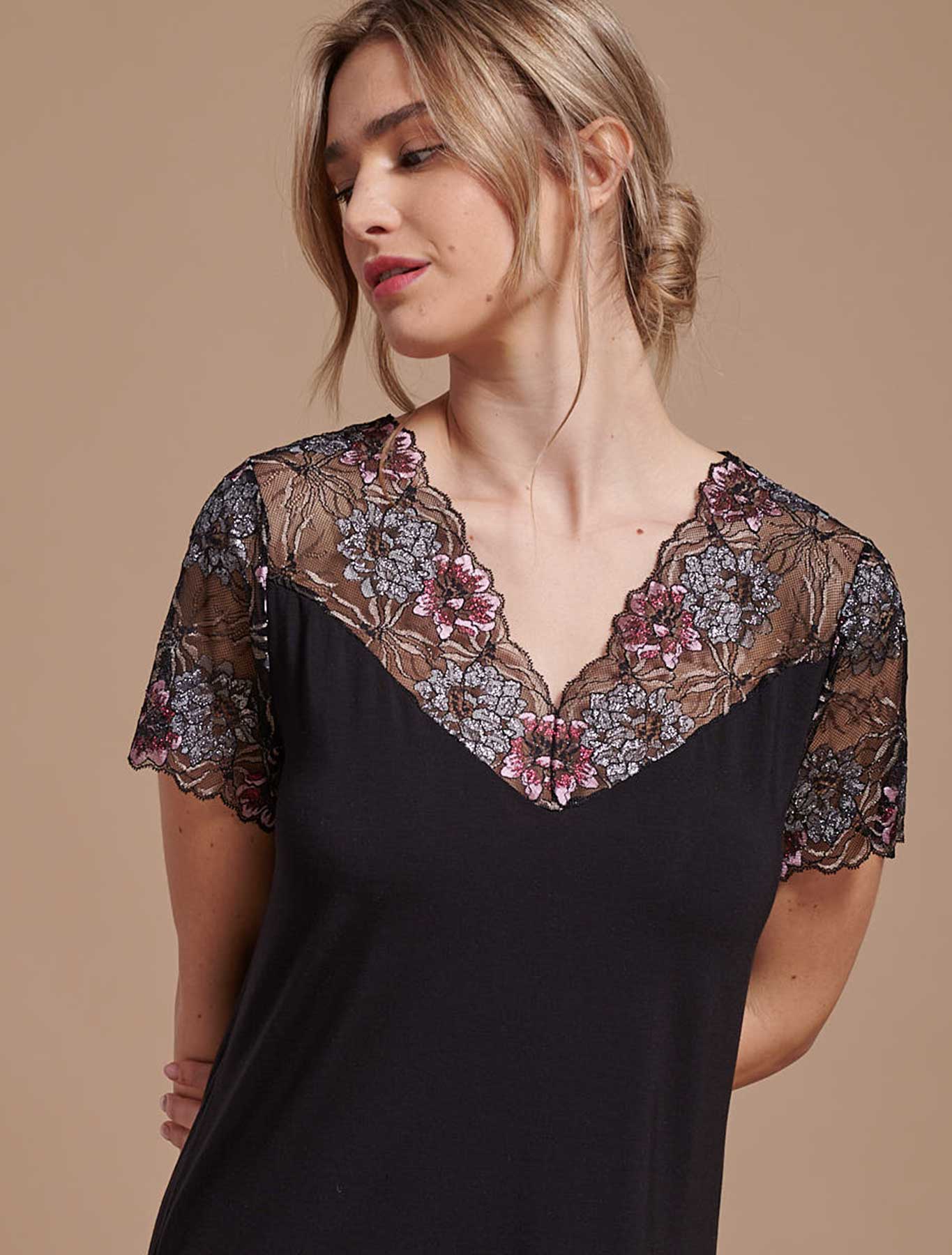 Modal slip dress lurex lace